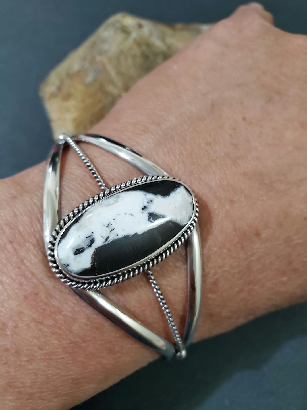 White Buffalo Cuff/sterling Silver/white Buffalo Cuff Bracelet/silver ...