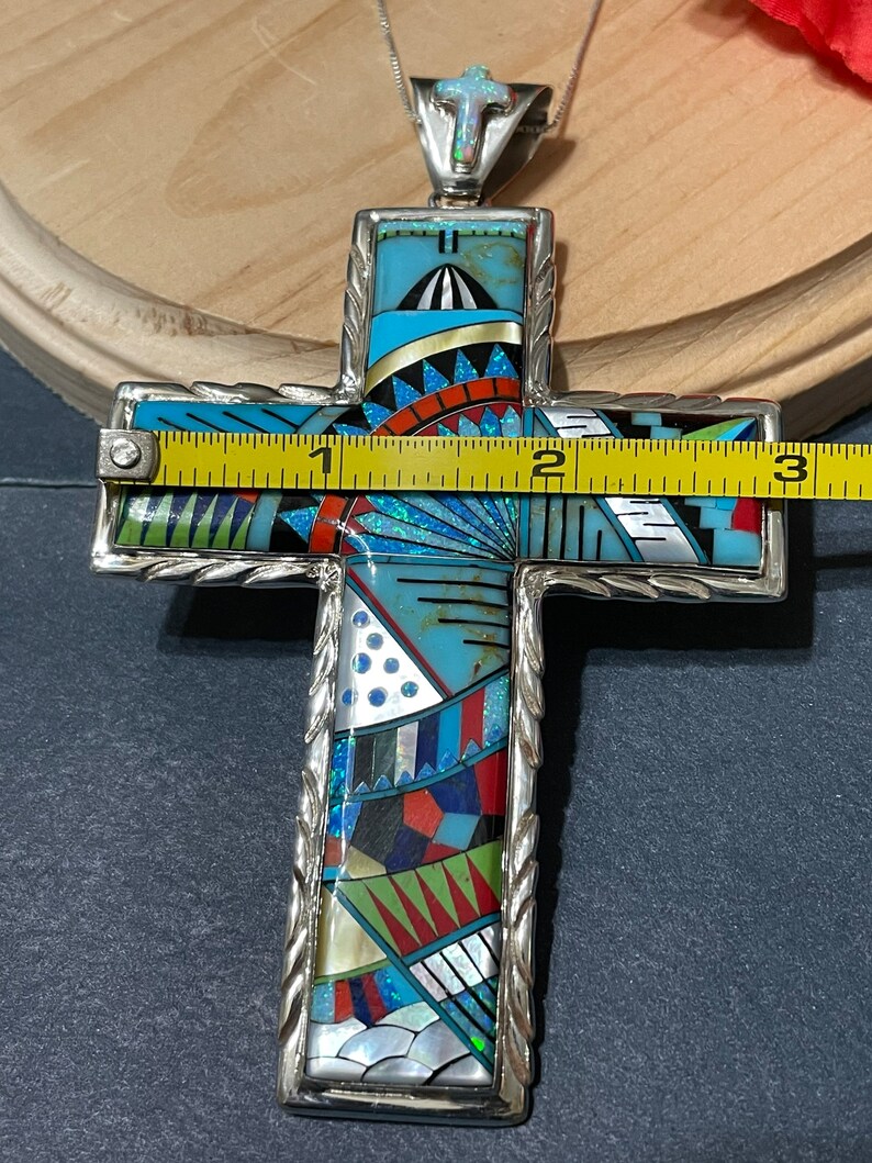 Large Inlay Cross/mosaic Silver Cross/opal Inlay Cross/big Silver Cross ...