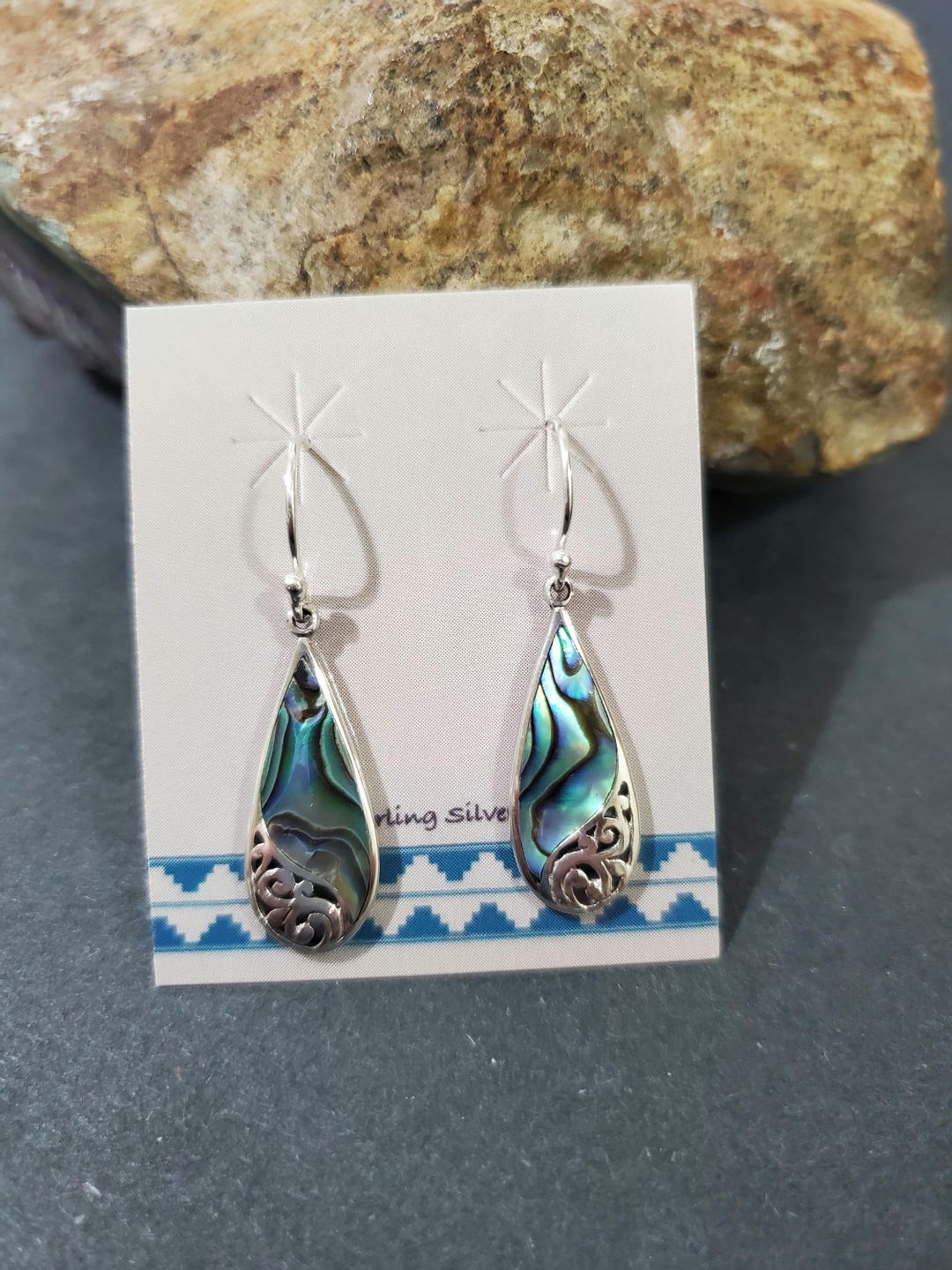 Teardrop Abalone Shell Dangle Earrings / Sterling Silver / Teardrop ...
