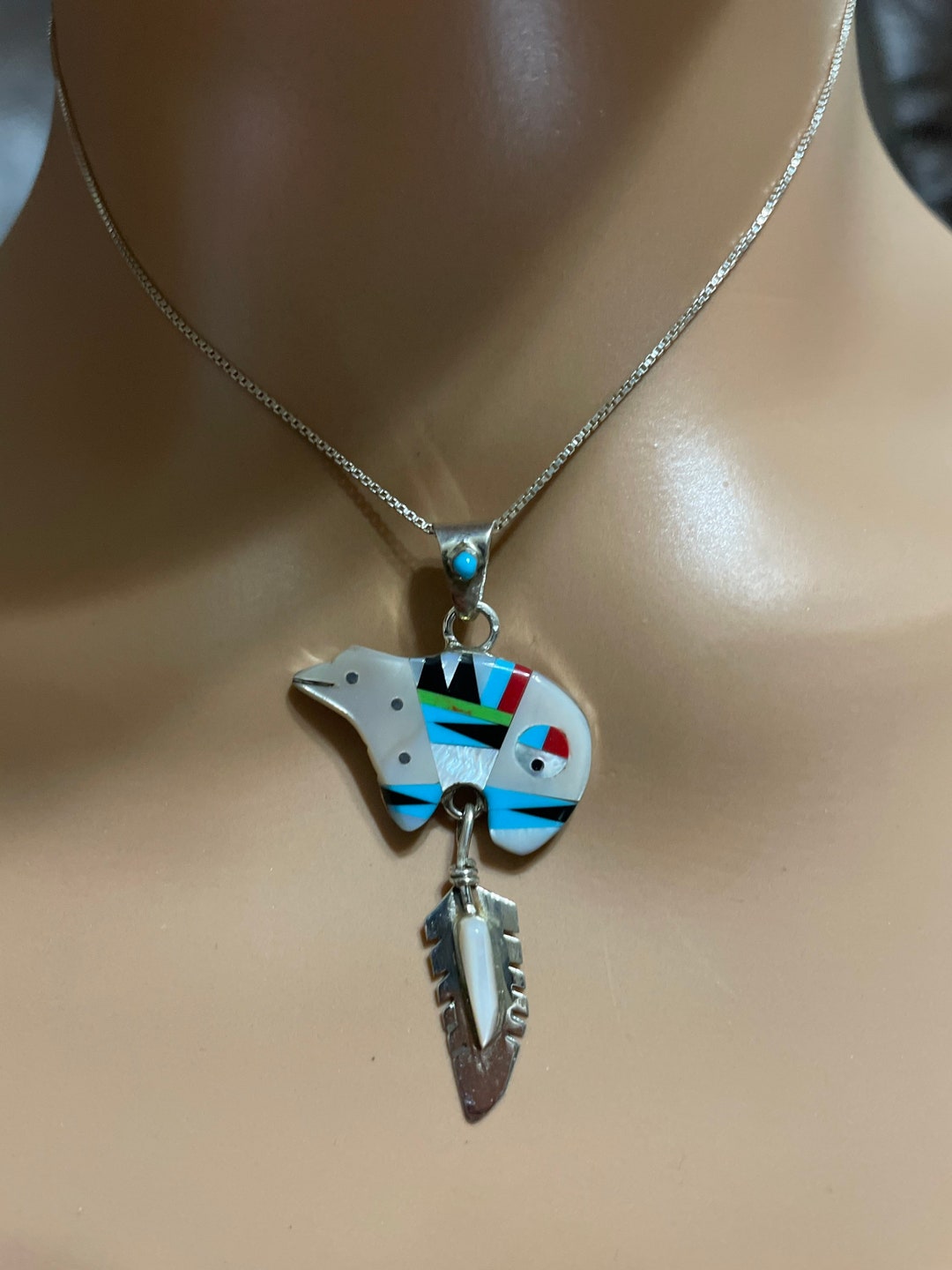 Mother of Pearl Bear / Bear Pendant / Multi-colored Bear Necklace ...