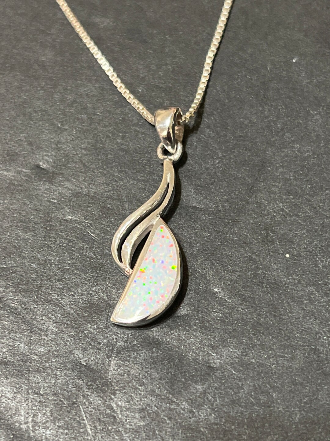 White Opal Half Moon Necklace/ White Opal Half Moon Pendant/ Gift for ...