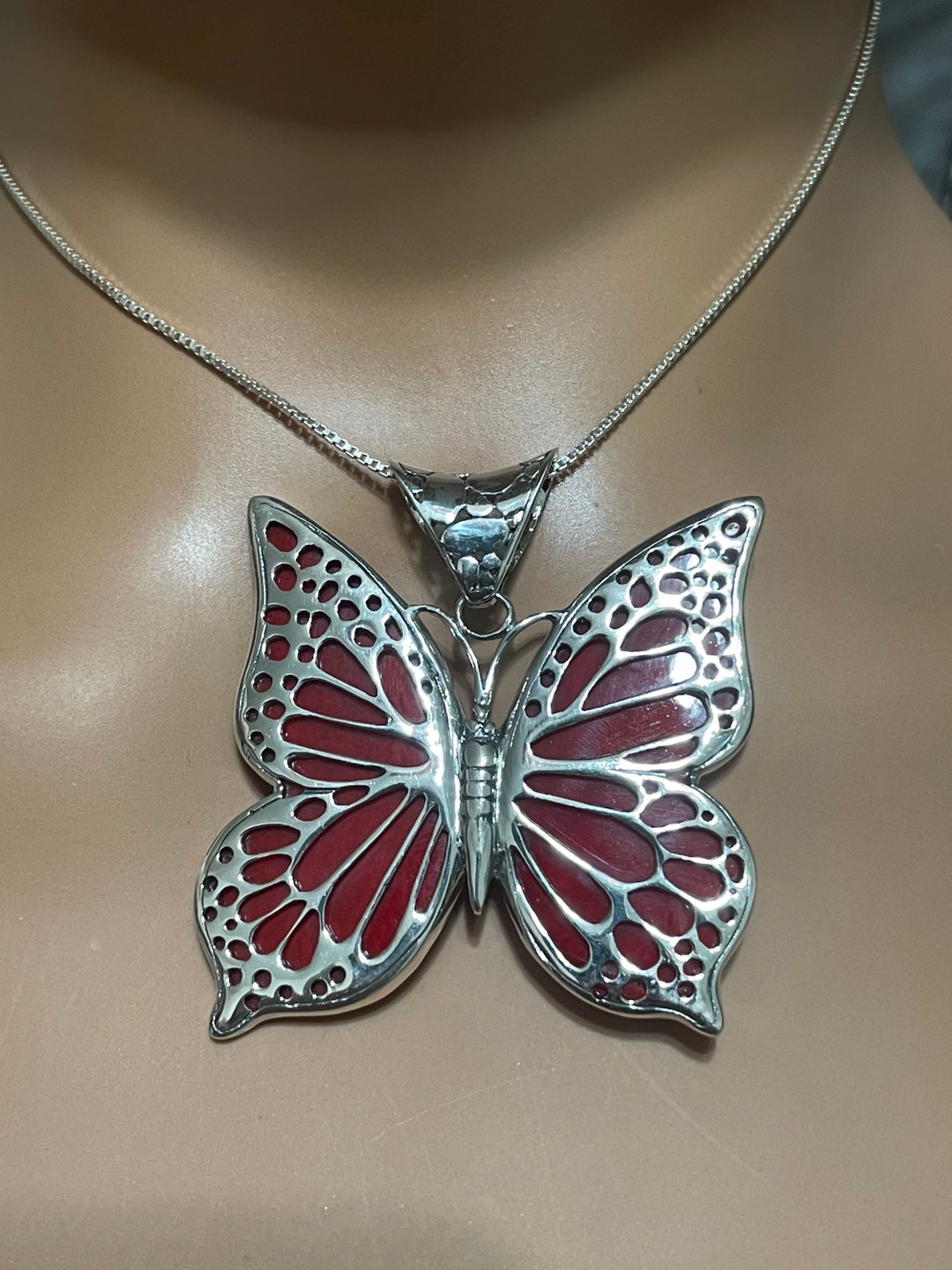 Beautiful Coral Butterfly/large Butterfly Pendant/butterfly Inlay ...