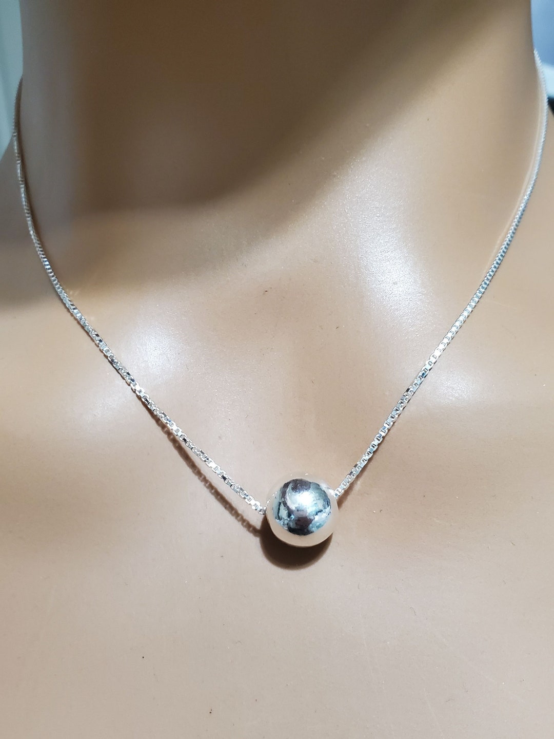 Sterling Silver Bead Necklace/silver Ball Pendant/silver Chain/large ...