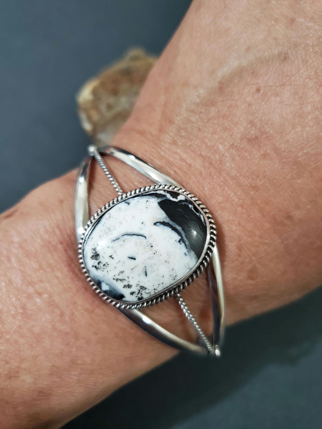 White Buffalo Cuff / Sterling Silver/white Buffalo Cuff Bracelet/silver ...