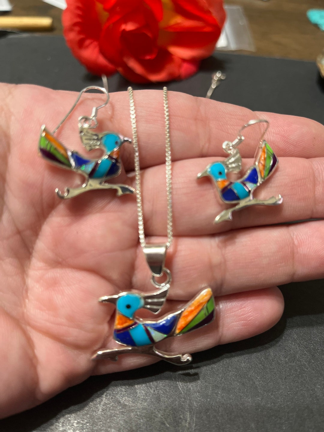 Multicolor Roadrunner Jewelry Set/ Inlay Roadrunner Jewelry Set ...