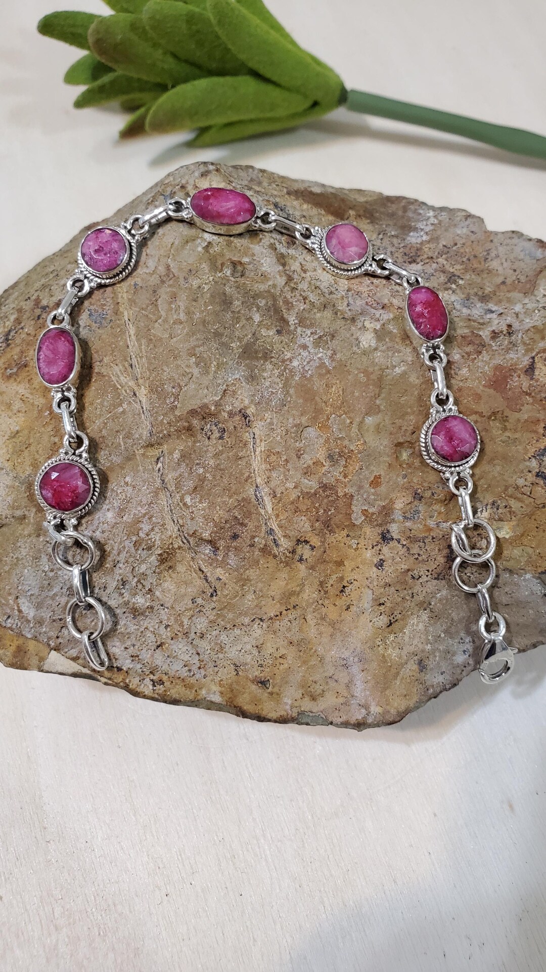 Ruby Link Bracelet/ Ruby Bracelet/ Ruby / Sterling Silver Bracelet ...