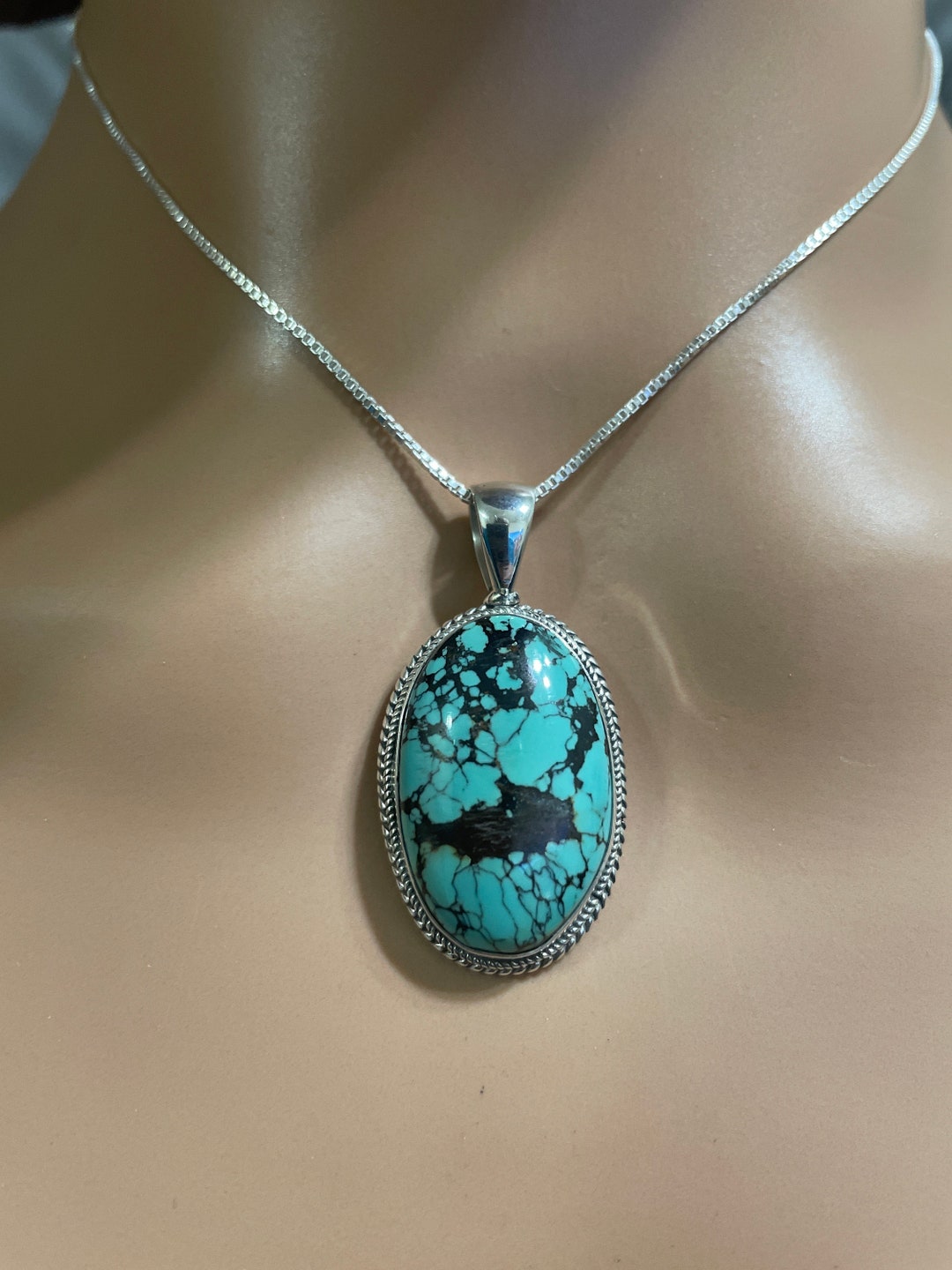 Spider Web Turquoise Pendant /turquoise Necklace /sterling Silver ...