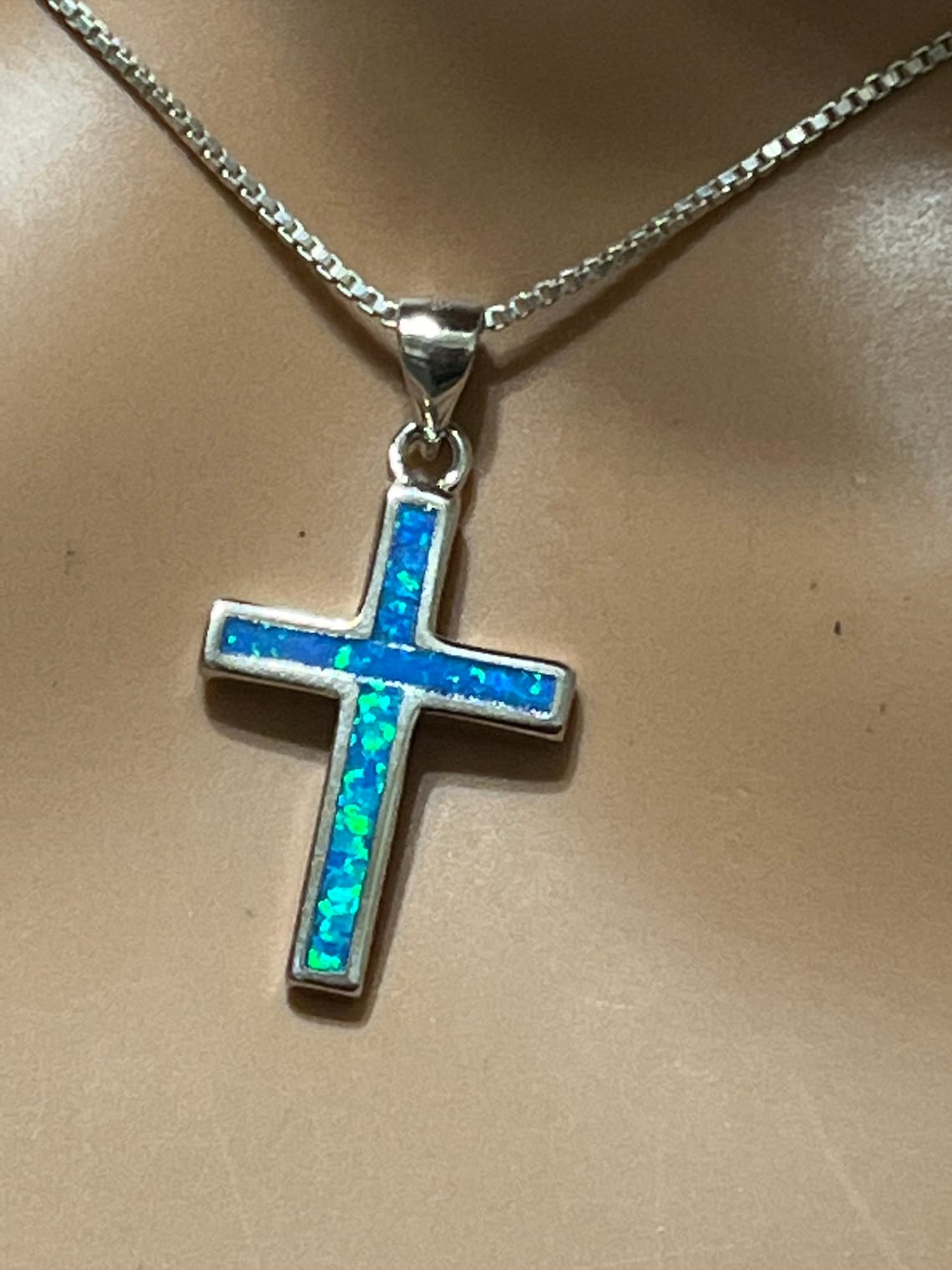 Blue Opal Cross Necklace/ Blue Opal Necklace/ Cross Necklace/ - Etsy