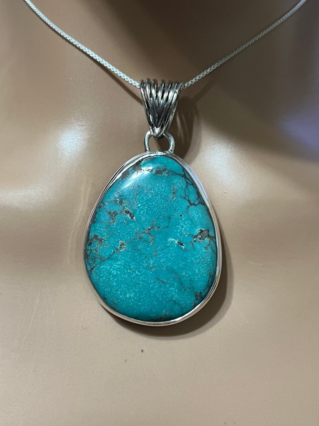 Large Turquoise Pendant/blue Pendant Turquoise /large Pendant/sterling ...