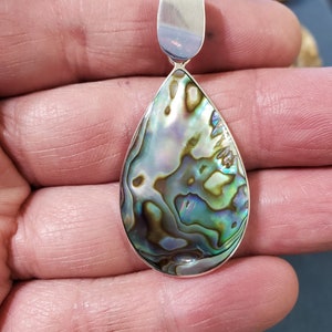 Teardrop Abalone Shell Pendant Necklace / Sterling Silver Jewelry ...