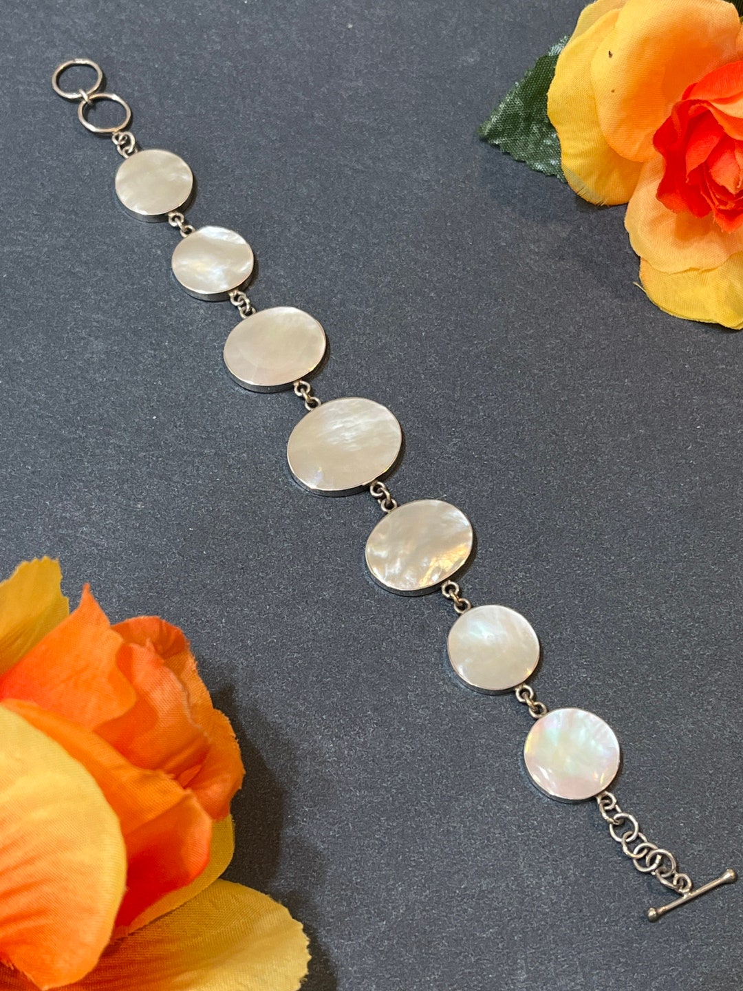 Elegant Mother of Pearl Link Bracelet/ Sterling Silver / Link Bracelet ...