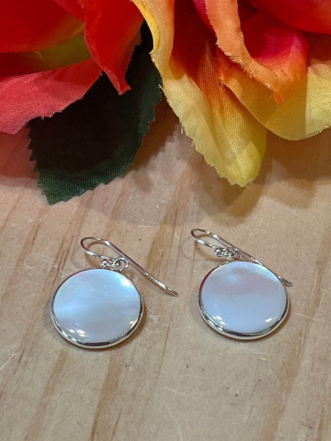 Full Moon Mother Of Pearl Dangle Earrings Sterling Silver Dangle