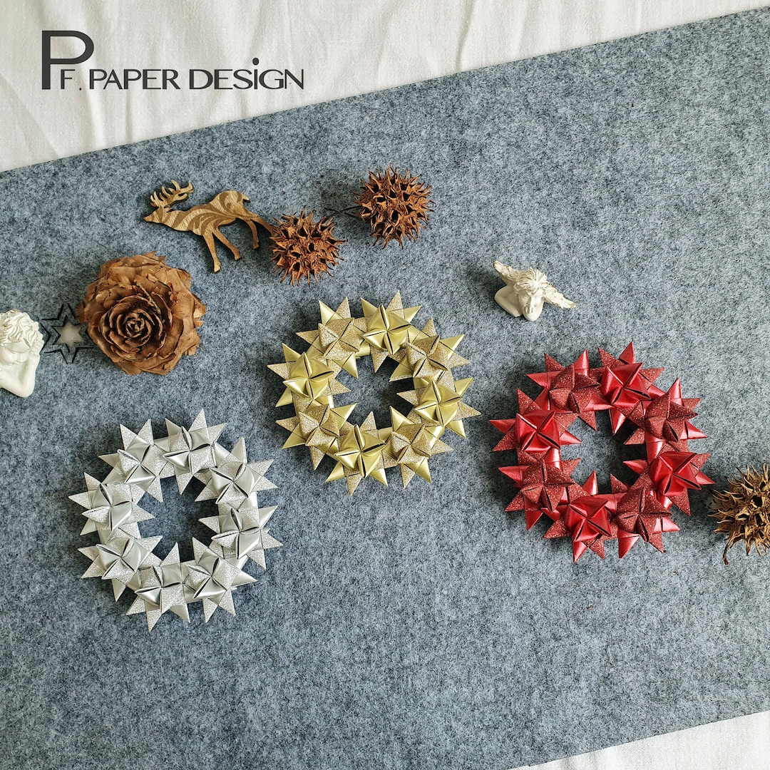 Fröbel Star Wreath Made of 8 Stars, Christmas Home Decoration, Silver ...