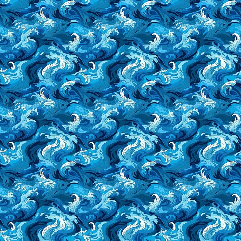 Seamless Blue Wave Pattern, Digital Design Download, Waves Illustration ...