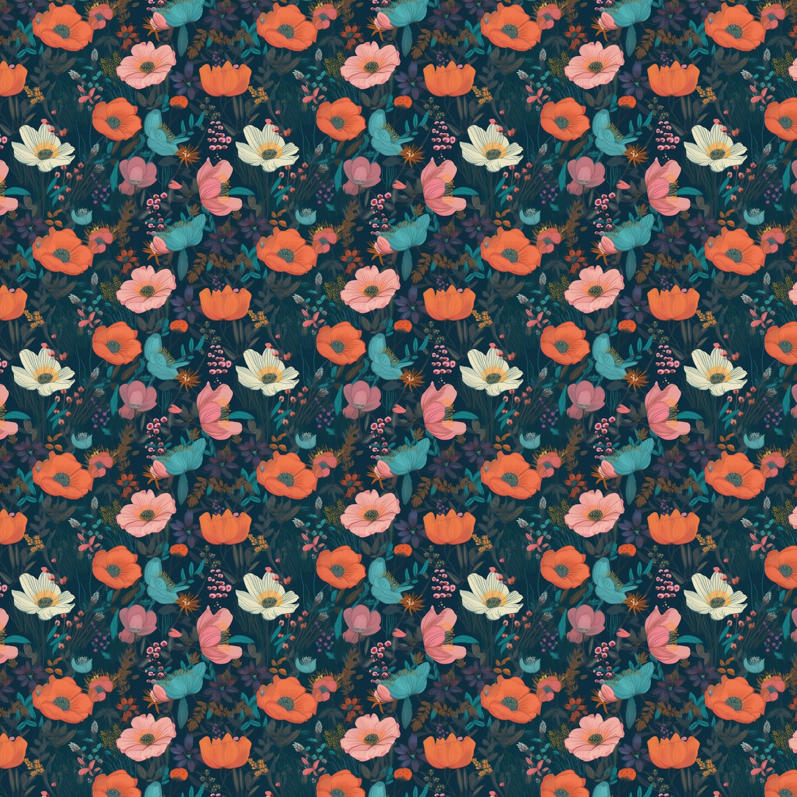 Seamless Vintage Flowers Pattern Digital Design Download, Dark Vintage ...