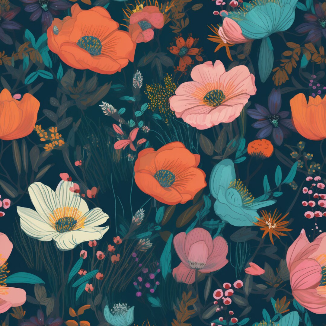 Seamless Vintage Flowers Pattern Digital Design Download, Dark Vintage ...
