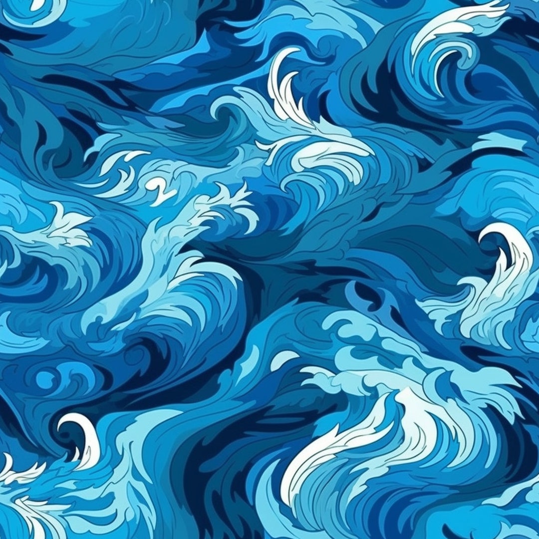 Seamless Blue Wave Pattern, Digital Design Download, Waves Illustration ...