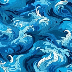 Seamless Blue Wave Pattern, Digital Design Download, Waves Illustration ...