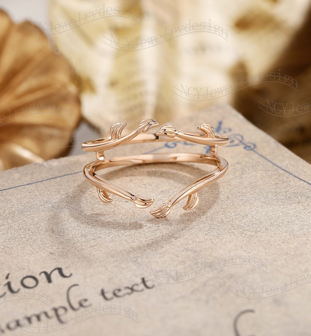 Leaf Wedding Band, Enhancer Wedding Band, Solid Rose Gold Ring, Branch ...