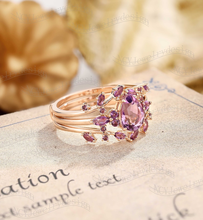Vintage Amethyst Engagement Ring Set Pear Cut Amethyst Ring - Etsy