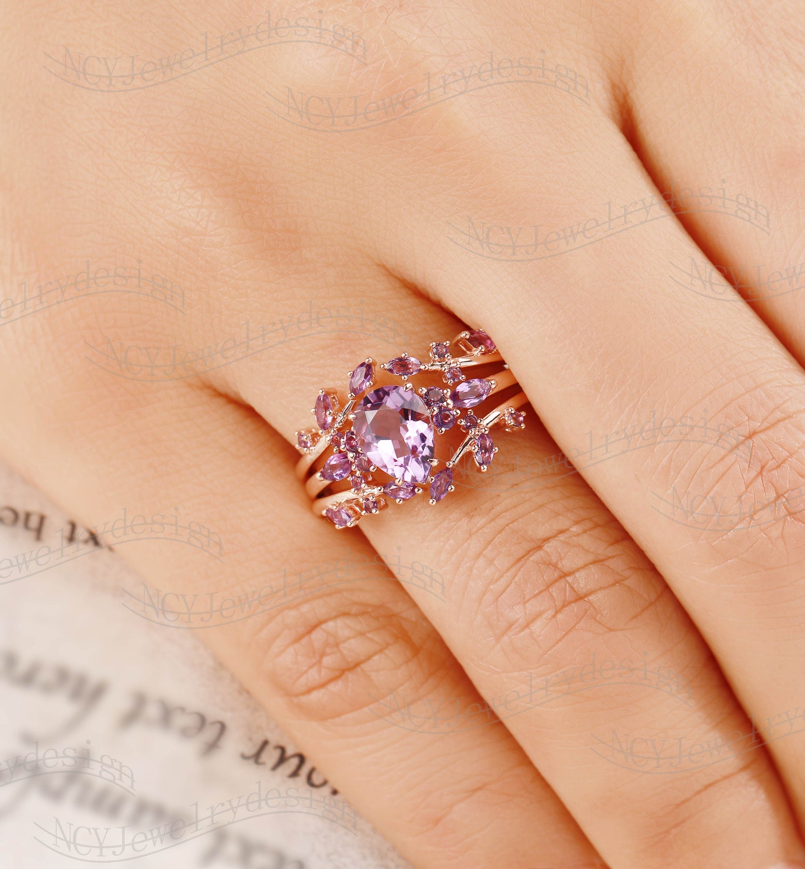 Vintage Amethyst Engagement Ring Set Pear Cut Amethyst Ring - Etsy
