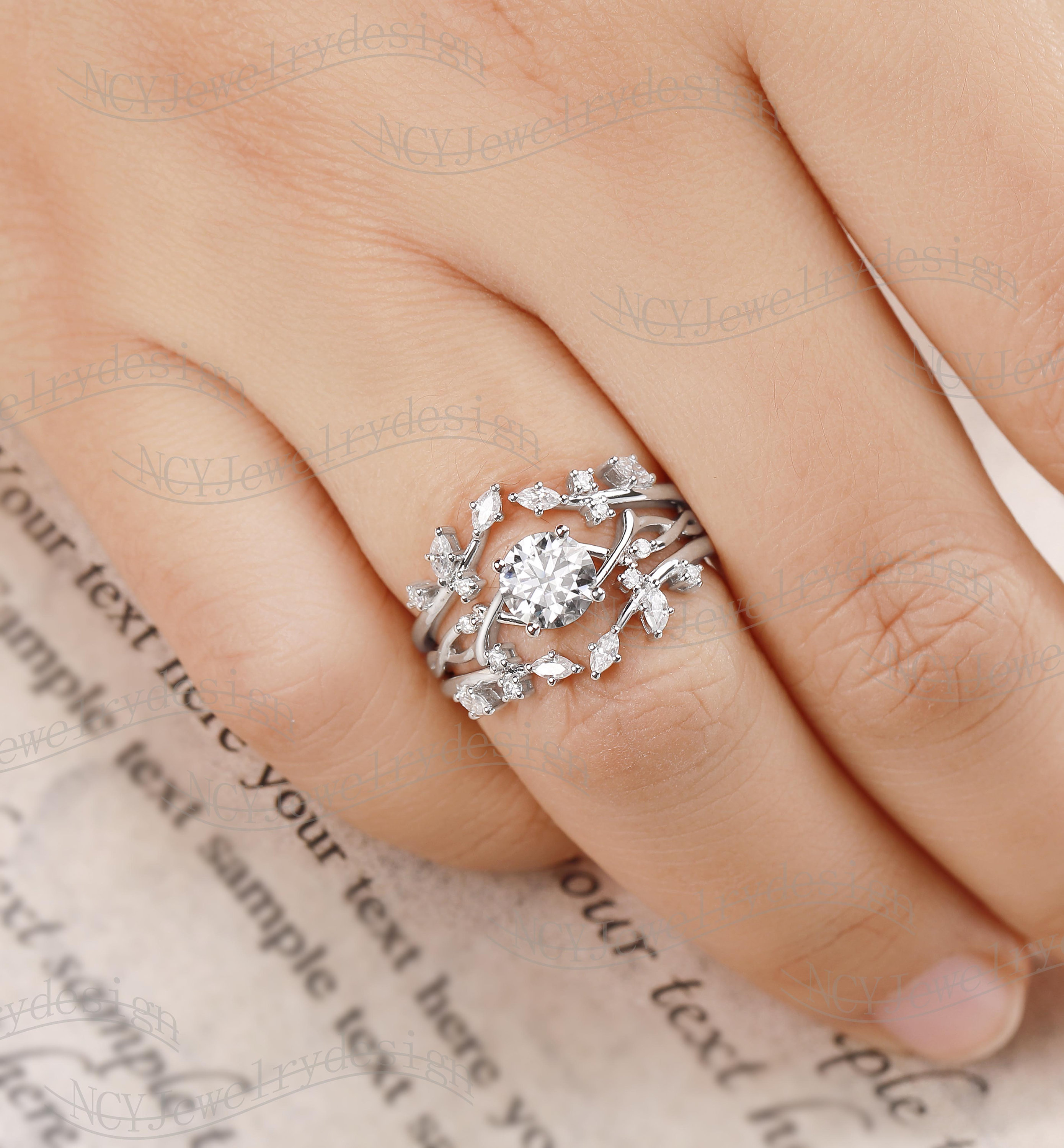 Vine Moissanite Engagement Ring Set Vintage Leaf Moissanite - Etsy