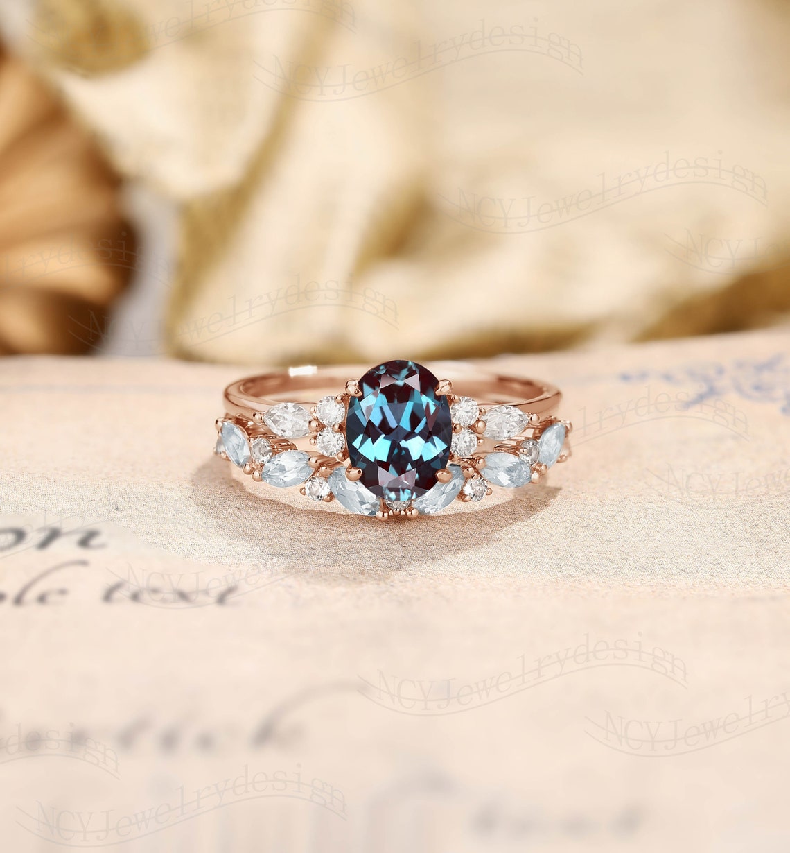 Vintage Alexandrite Engagement Ring Set Oval Alexandrite Ring - Etsy