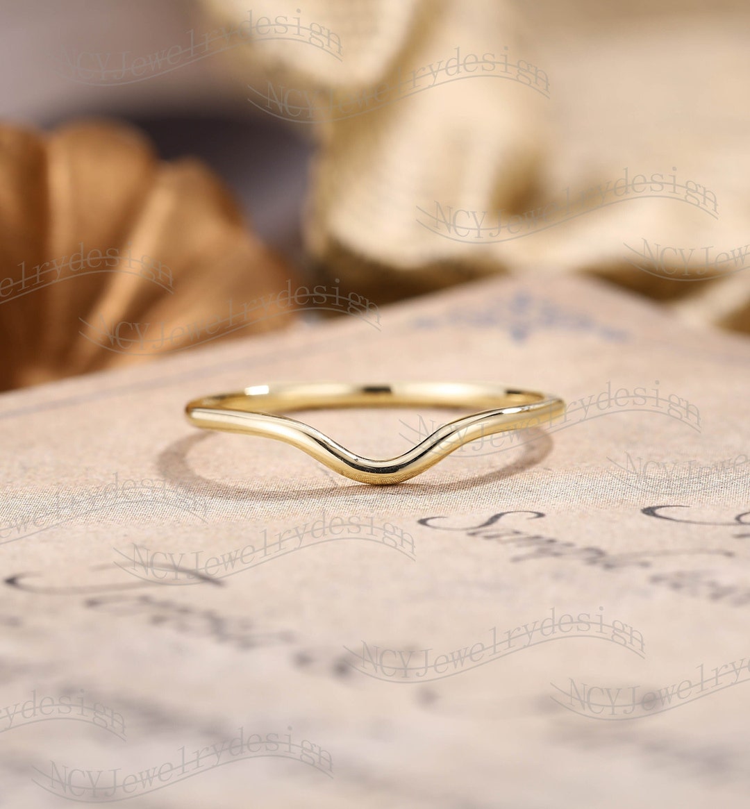 Slightly Curved Wedding Band, Simple Wedding Band, Solid Yellow Gold ...