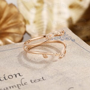 Leaf Wedding Band, Enhancer Wedding Band, Solid Rose Gold Ring, Branch ...