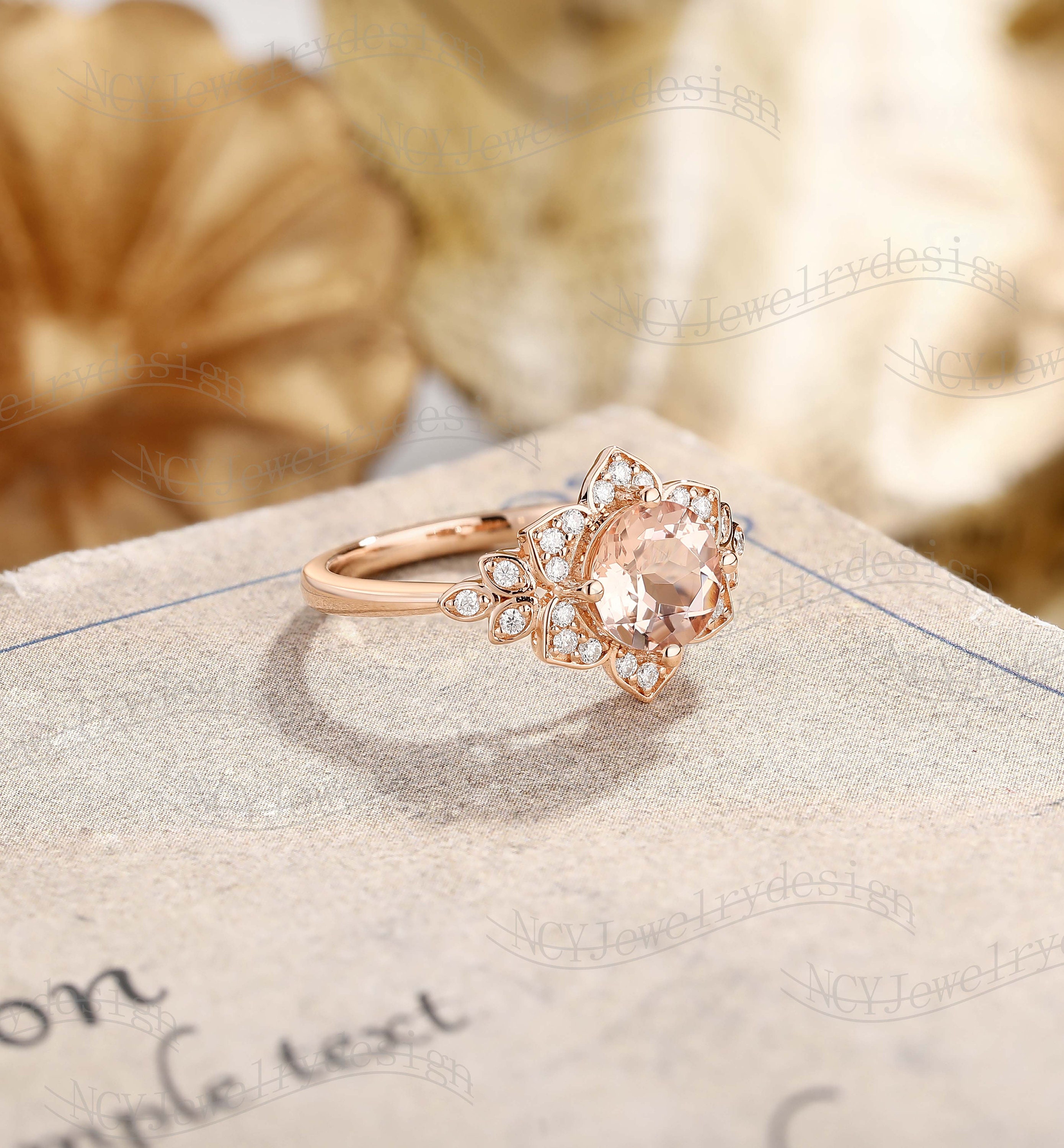 Art Deco Morganite Engagement Ring Round Morganite Ring - Etsy