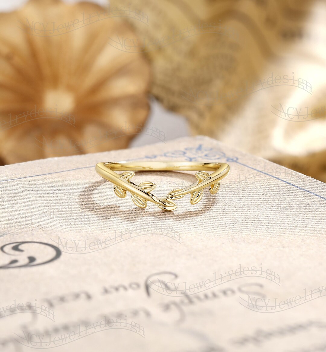 Plain Gold Wedding Band, Simple Leaf Ring, Branch Ring, Curved Stacking ...