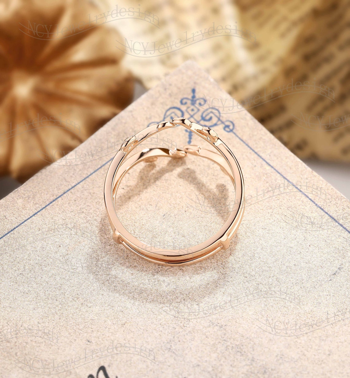 Leaf Wedding Band, Enhancer Wedding Band, Solid Rose Gold Ring, Branch ...
