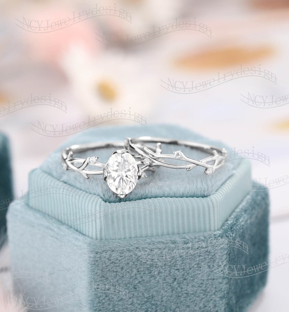 Moissanite Twig Ring Set Vintage Leaf Ring Moissanite | Etsy