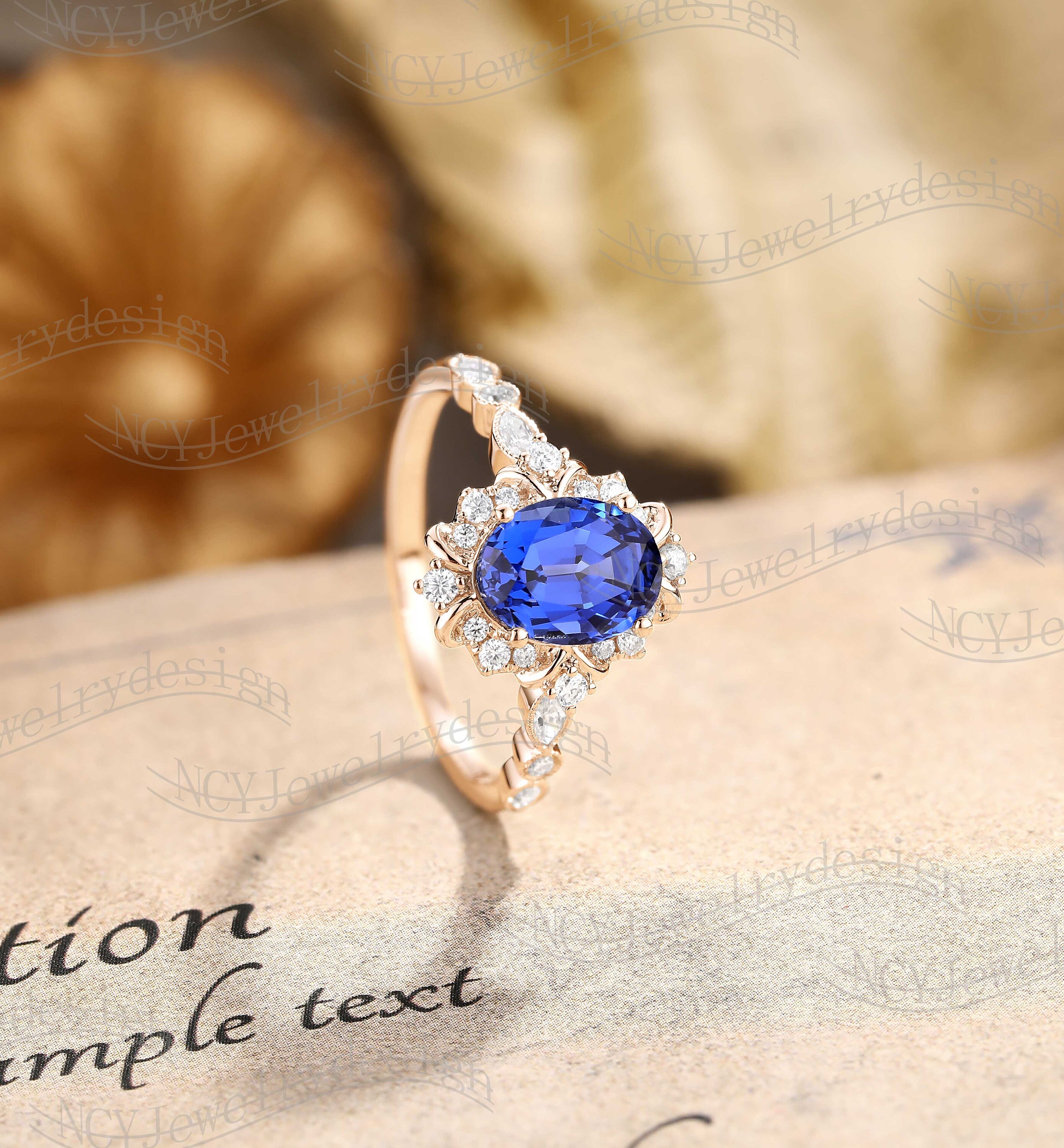 Oval Sapphire Engagement Ring Flower Sapphire Ring Rose Gold | Etsy