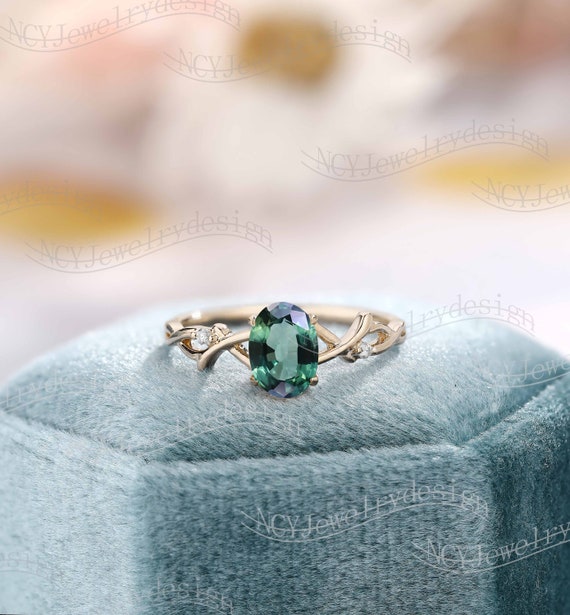 Blau gruner Saphir Verlobungsring Vintage Teal Saphir Ring Ast Saphir Ring Gelbgold September Geburtsstein Ring Etsy