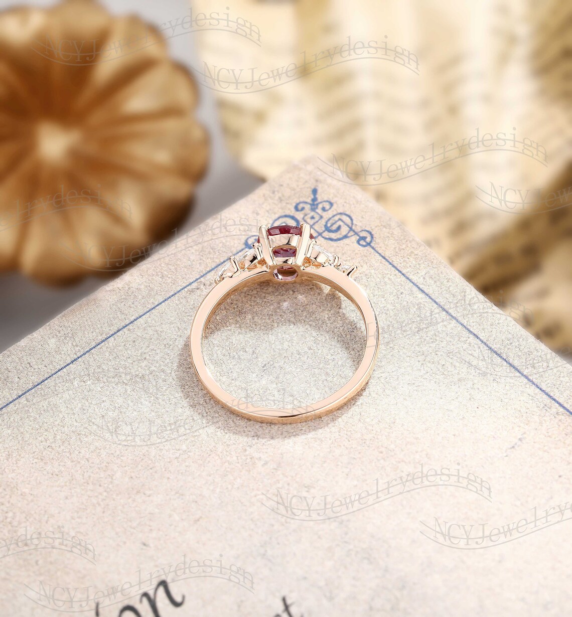Round Alexandrite Engagement Ring, Lab Alexandrite Ring, Leaf ...