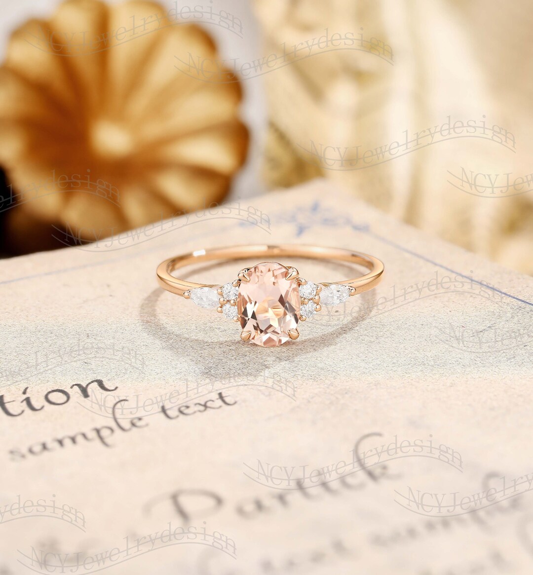 Vintage Morganite Engagement Ring, Oval Cut Morganite Ring Rose Gold, Nature Inspired Morganite ...