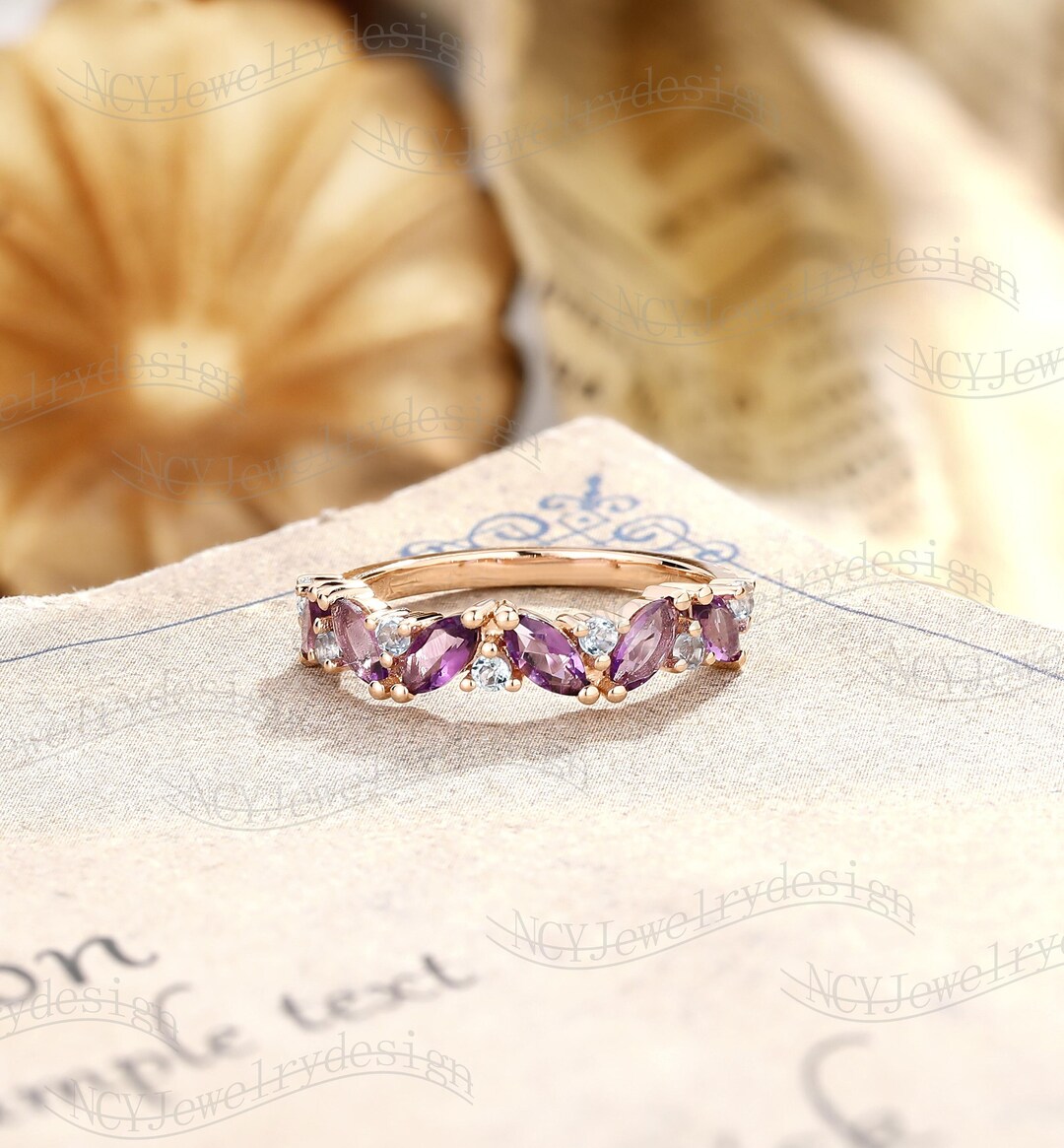 Marquise Amethyst Wedding Band, Delicate Amethyst Ring, Tiny Aquamarine Ring, Alternative ...