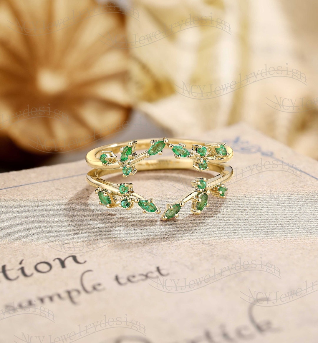 Emerald Enhancer Band, Leaf Emerald Ring, Branch Emerald Ring, Floral ...