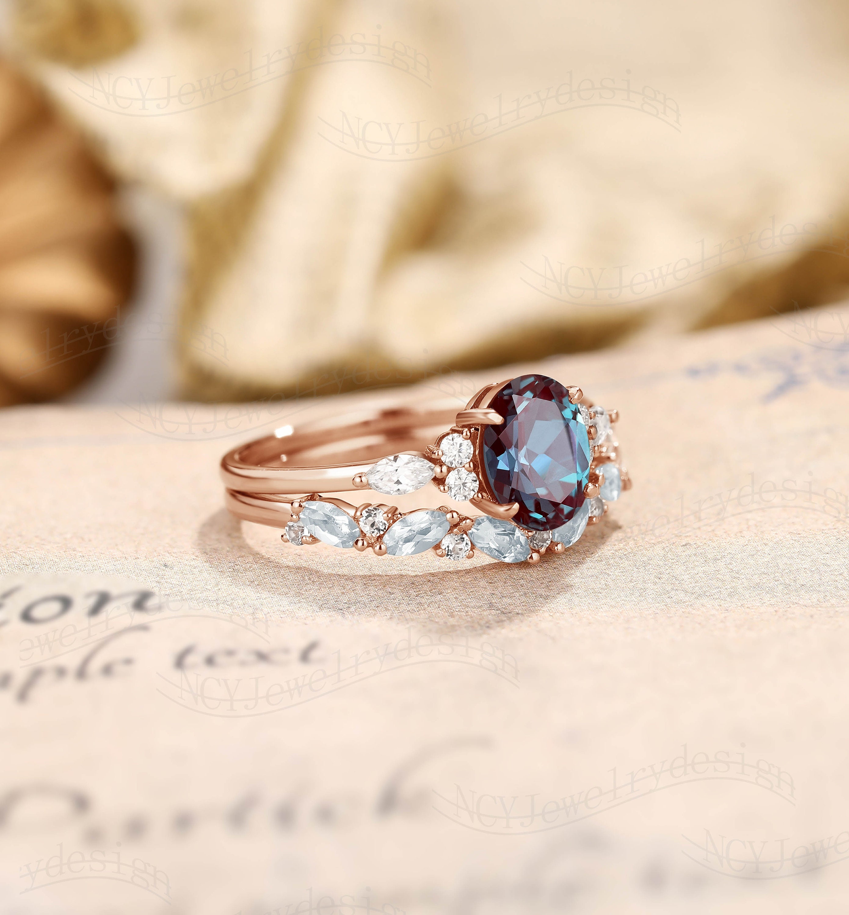 Vintage Alexandrite Engagement Ring Set Oval Alexandrite Ring - Etsy