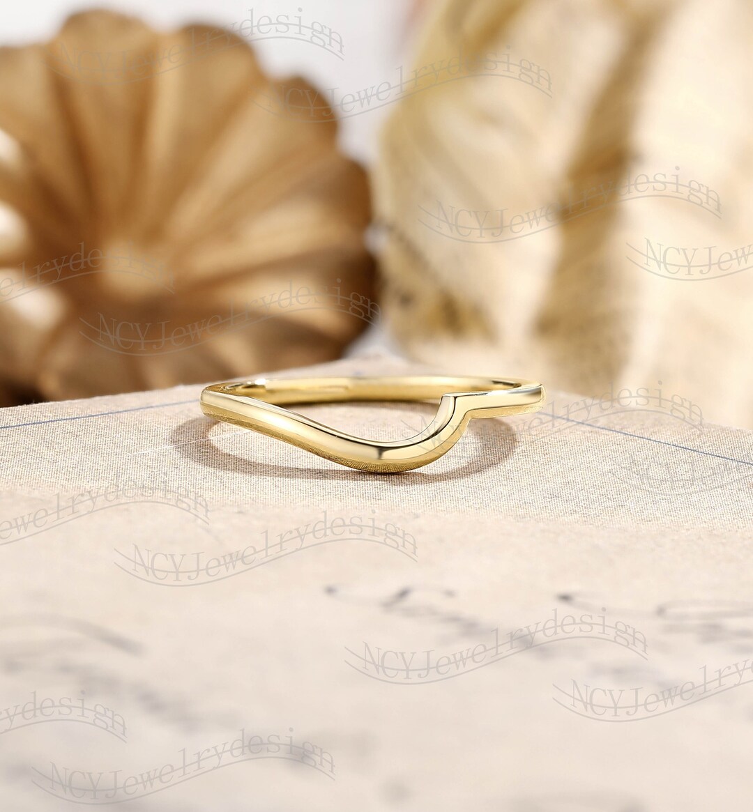 Curved Wedding Band, Plain Wedding Band Yellow Gold, Simple Stacking ...