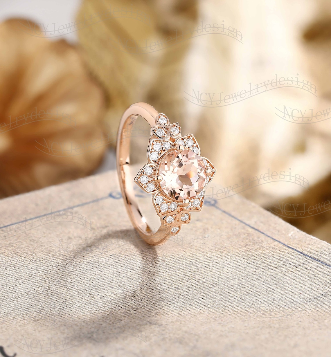 Art Deco Morganite Engagement Ring Round Morganite Ring - Etsy