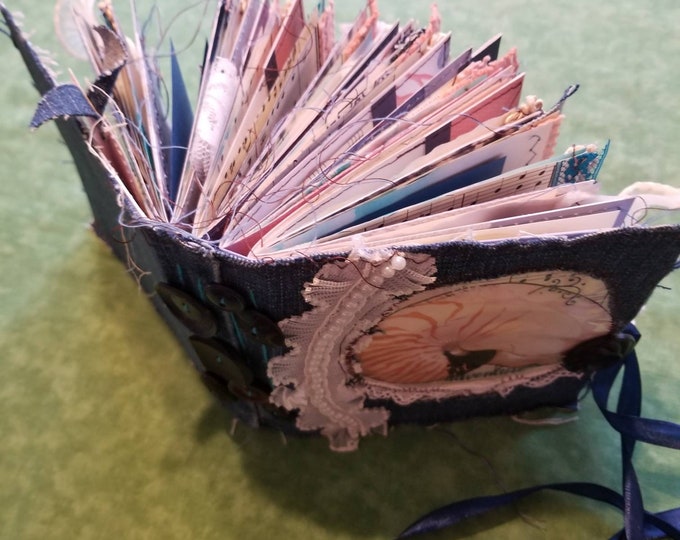 Seaside Adventure Denim Junk Journal Album, Large Hand Made Journal ...