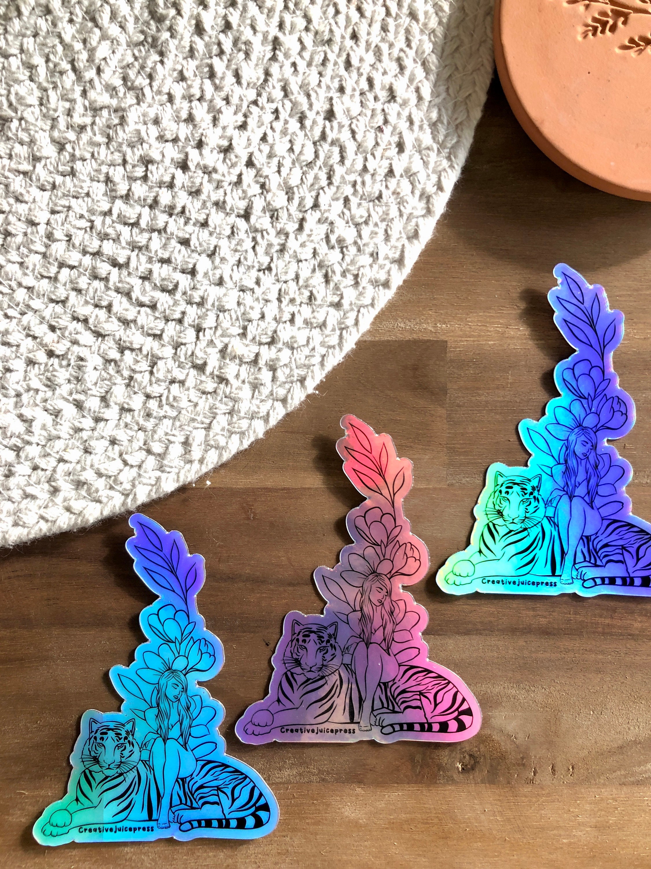 Holographic Tiger and Beautiful Girl Sticker Waterproof | Etsy