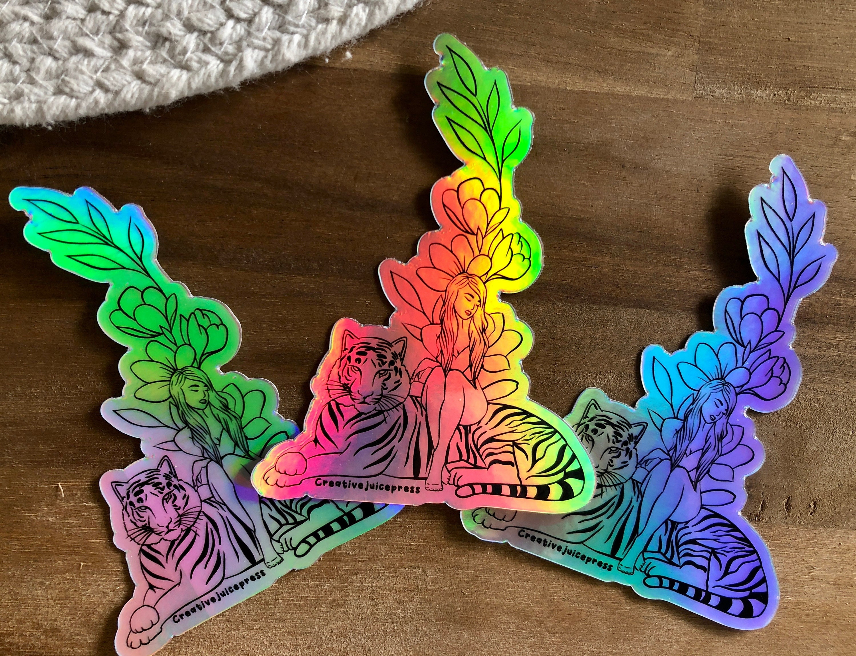 Holographic Tiger and Beautiful Girl Sticker Waterproof | Etsy