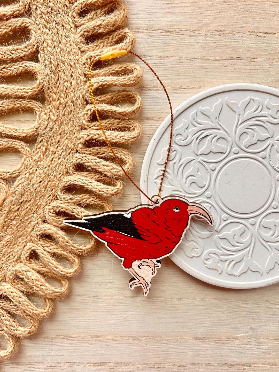 Honeycreeper Bird Festive Tree Decoration | Red | Native Hawaiian ...