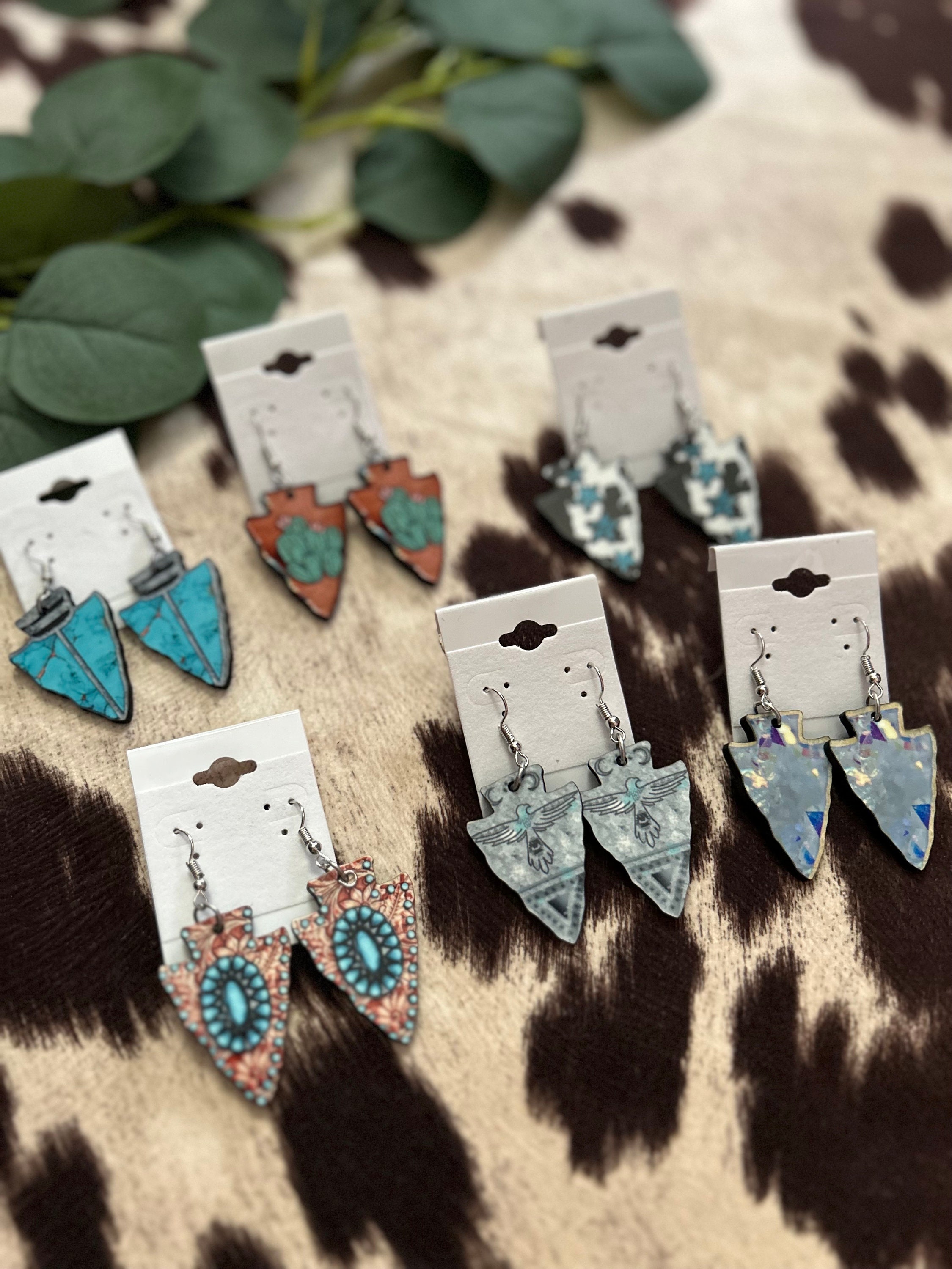 Cowhide Tooled Leather Turquoise Stone Moonstone Opal Drop Dangle ...