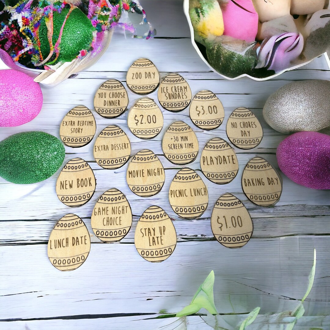 Easter Egg Tokens Easter Egg Fillers Wooden Reward Basket - Etsy