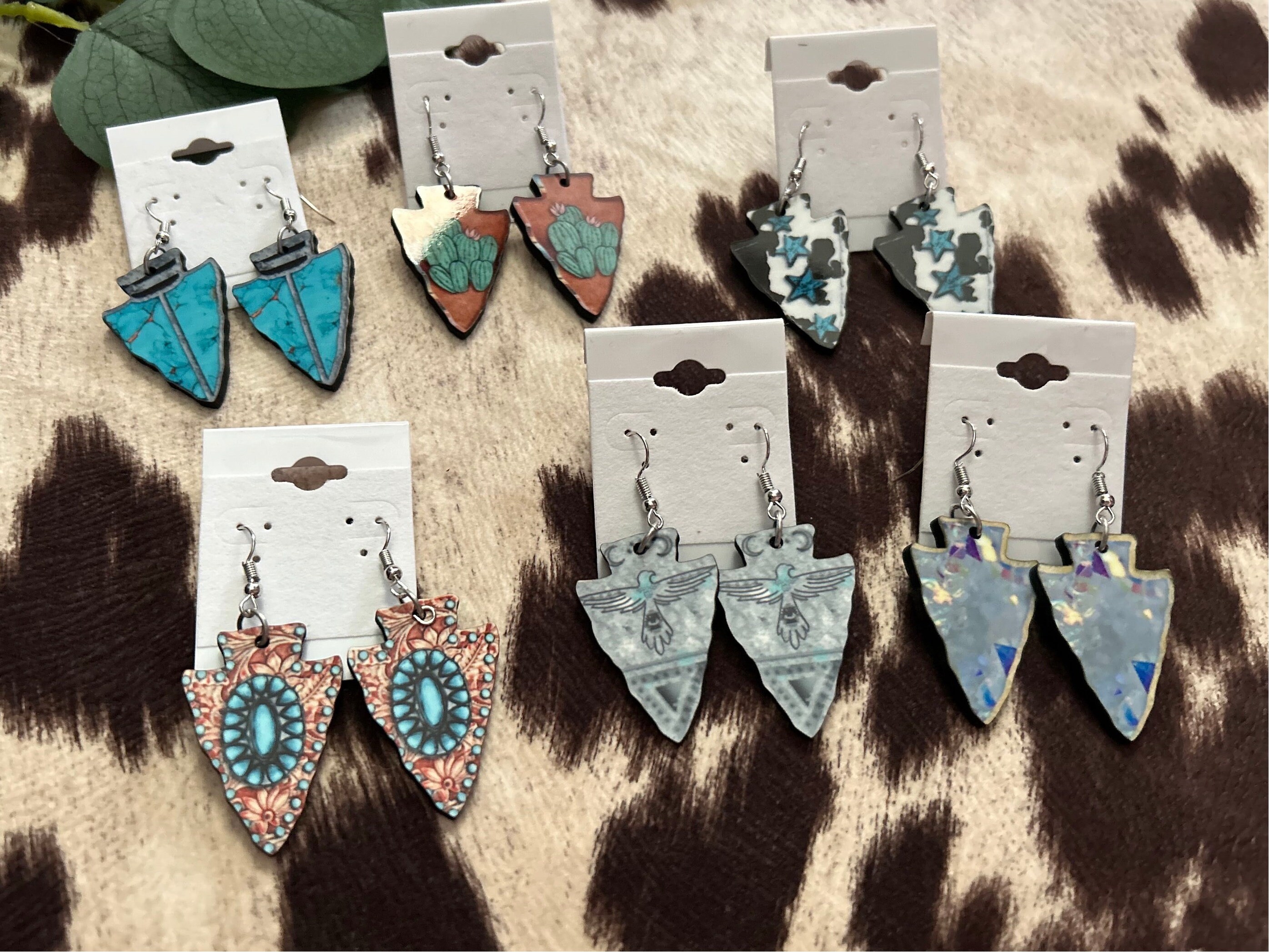 Cowhide Tooled Leather Turquoise Stone Moonstone Opal Drop Dangle ...