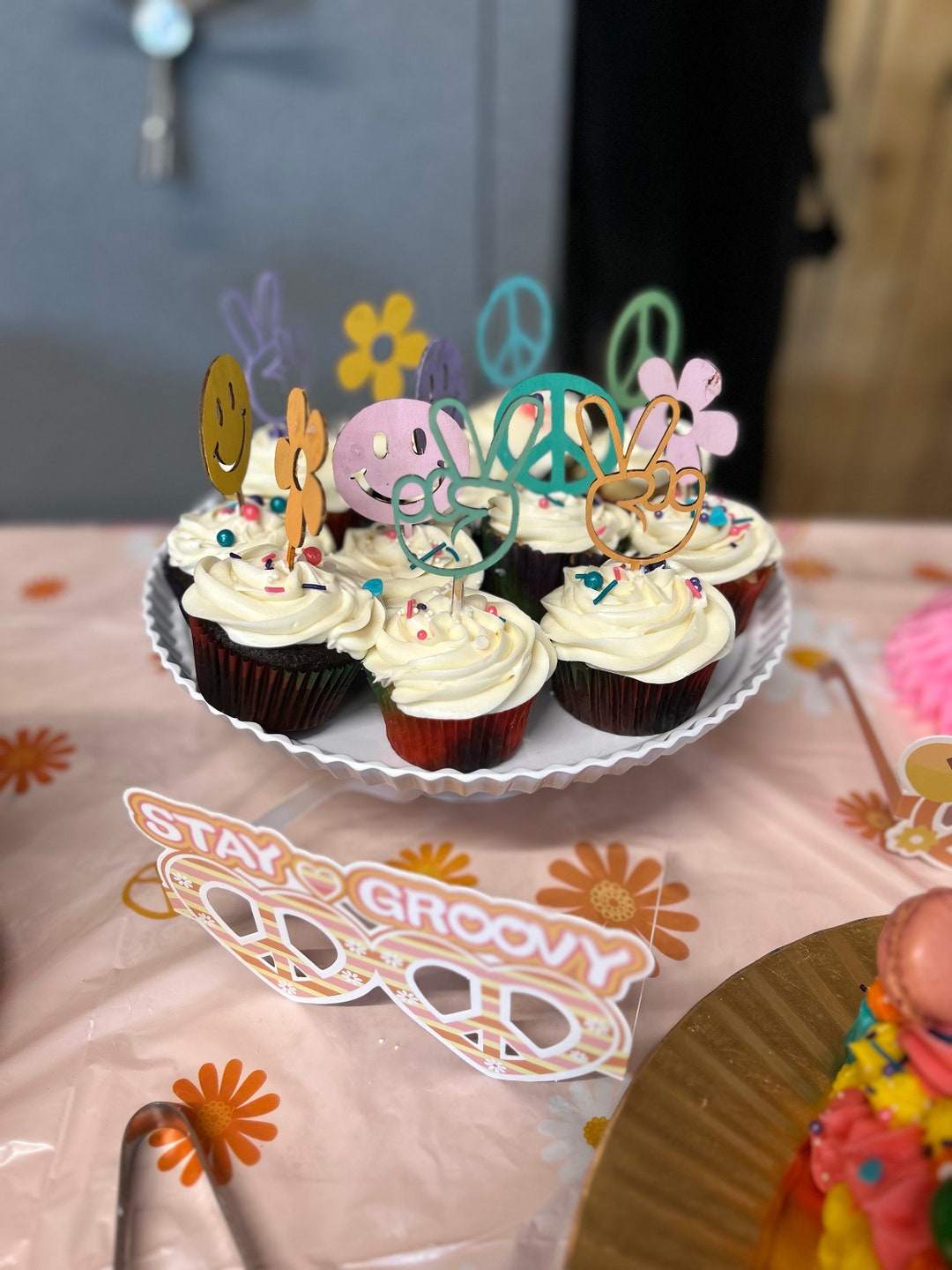 Groovy Peace Sign Smiley Face Cupcake Cake Toppers Set of 12 - Etsy